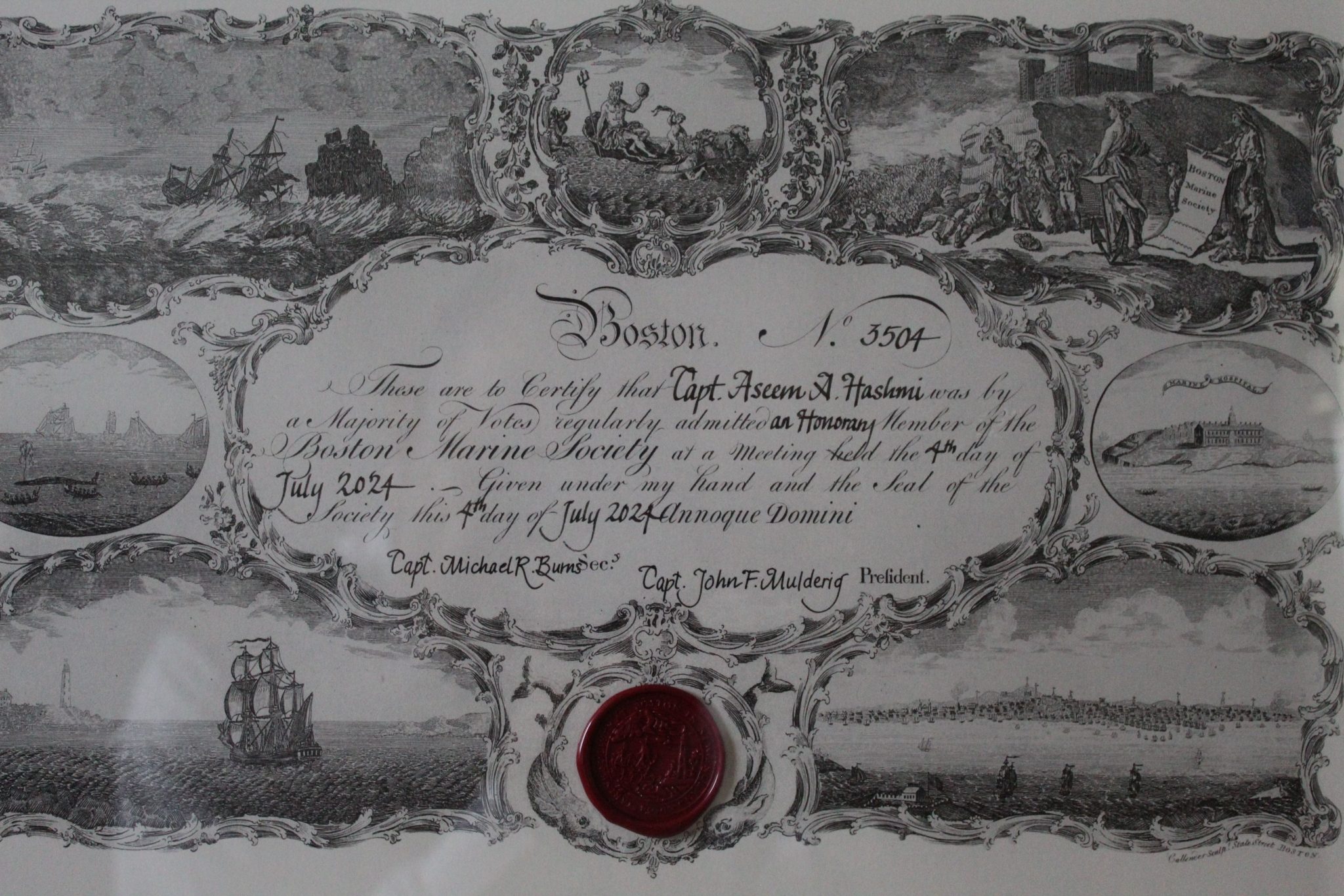 Captain Hashmi Honorary Member of Boston Marine Society – Cunard Careers