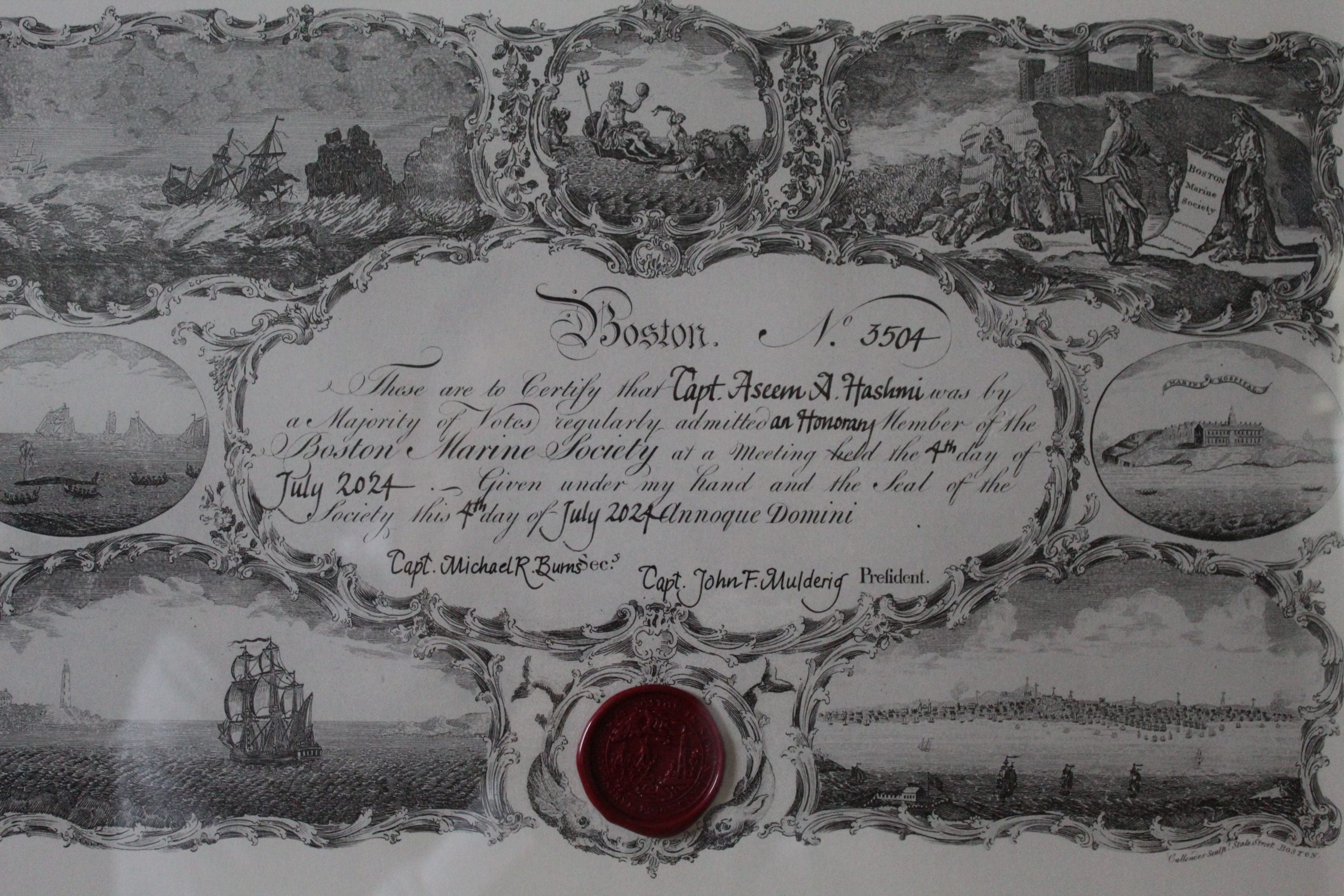 Captain Hashmi Honorary Member of Boston Marine Society – Cunard Careers